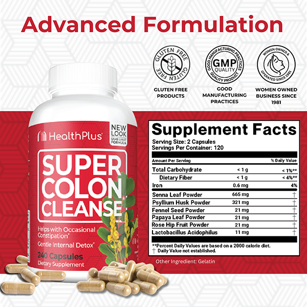 Health Plus Super Colon Cleanse Natural Detox Supplement - Health Plus Inc